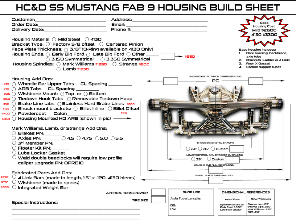 HC&D Custom Built Rear End Housings